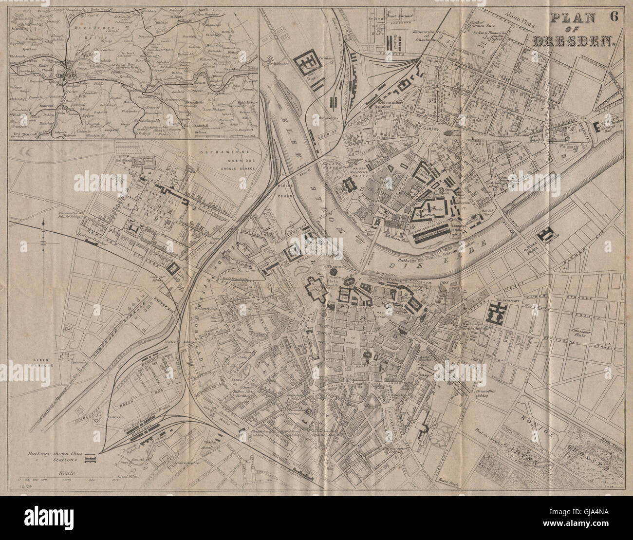 DRESDEN. Antique town plan. City map. Germany. BRADSHAW, 1895 Stock ...