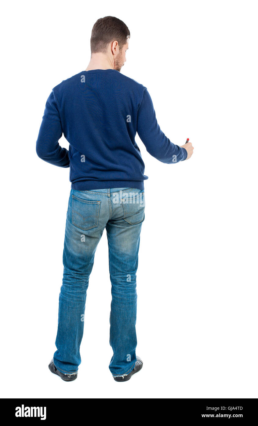 back view of writing business man Stock Photo - Alamy