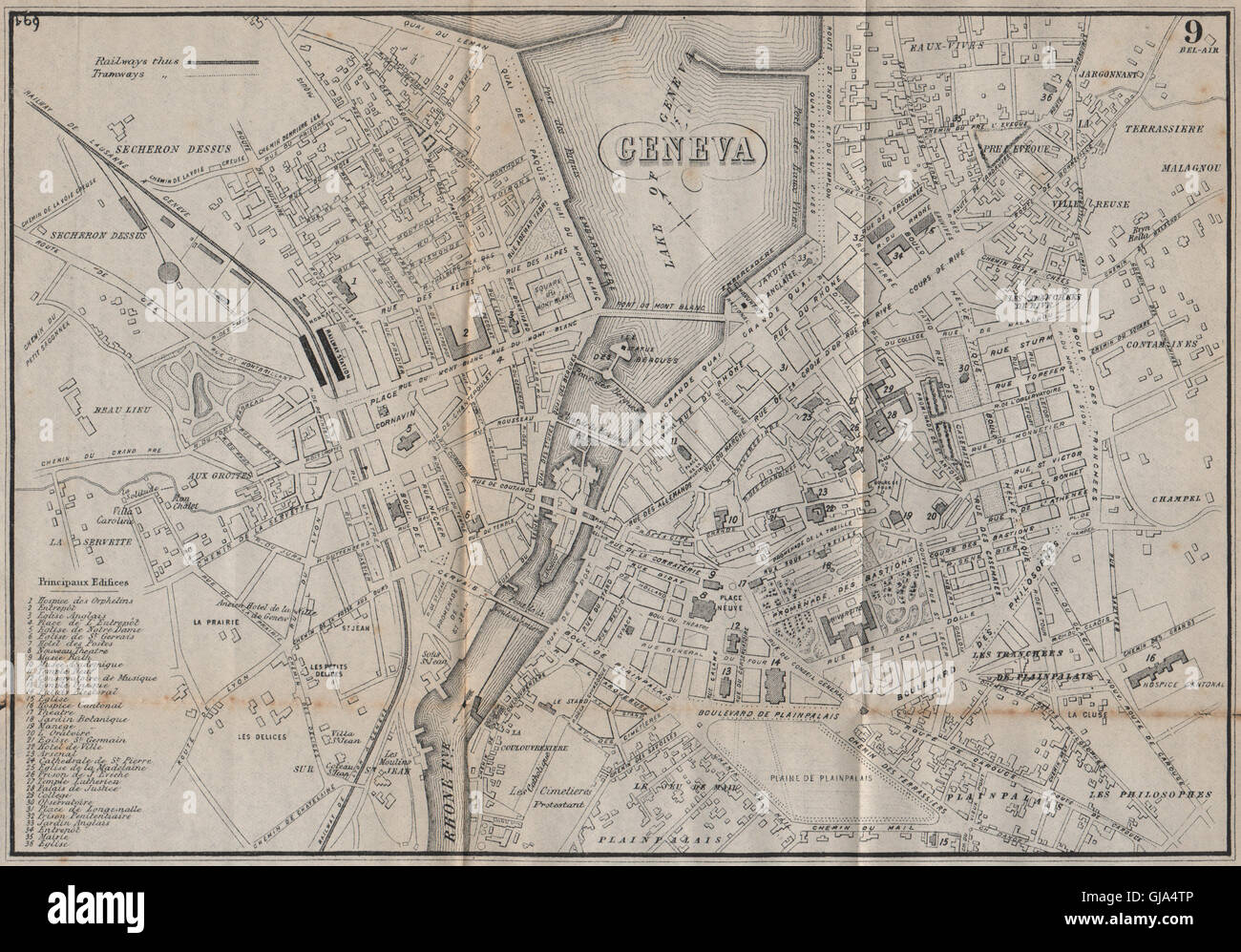 GENEVA GENÈVE GENF. Antique town plan. City map. Switzerland. BRADSHAW ...