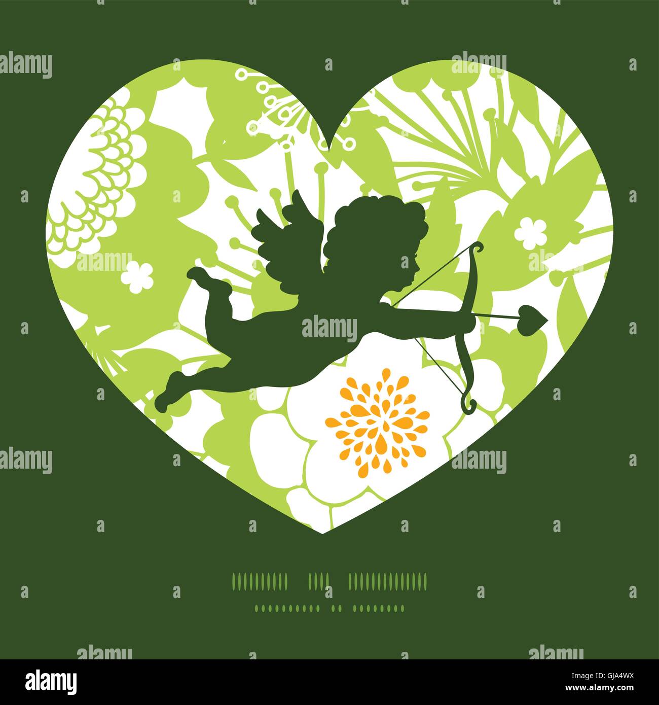 Vector green and golden garden silhouettes shooting cupid silhouette ...