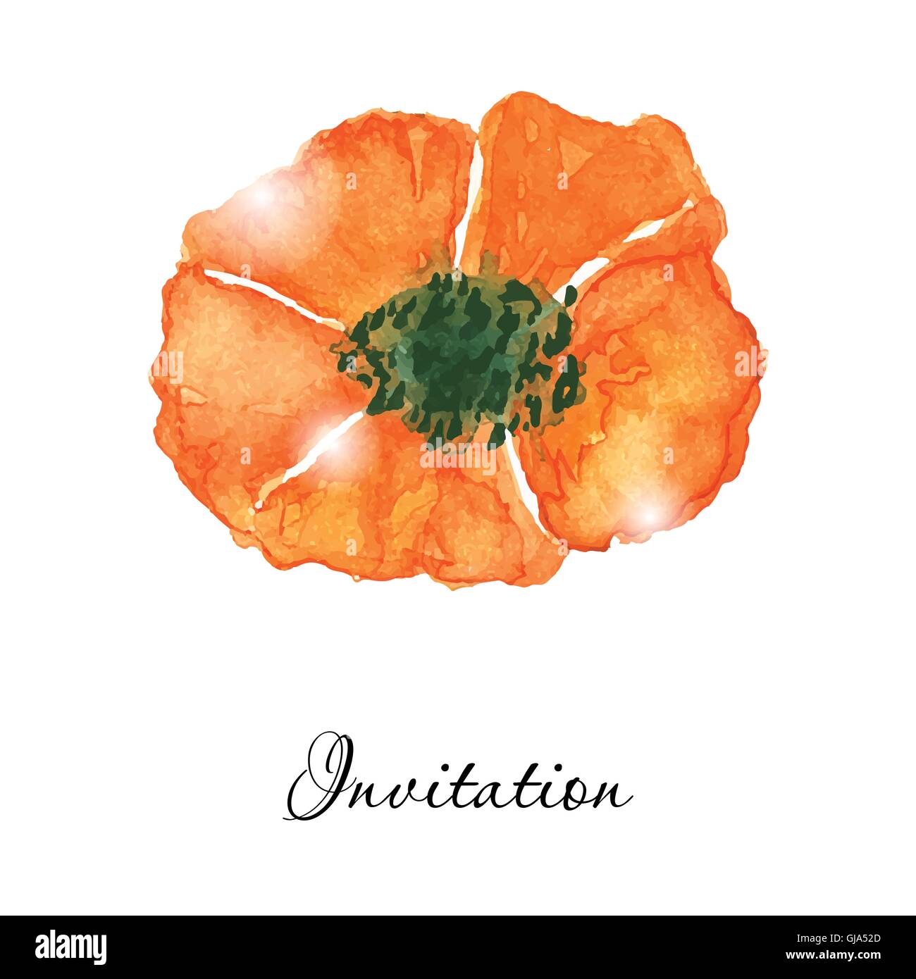 Poppy flowers. Greeting or invitation vector card. Hand drawn aquarel ...