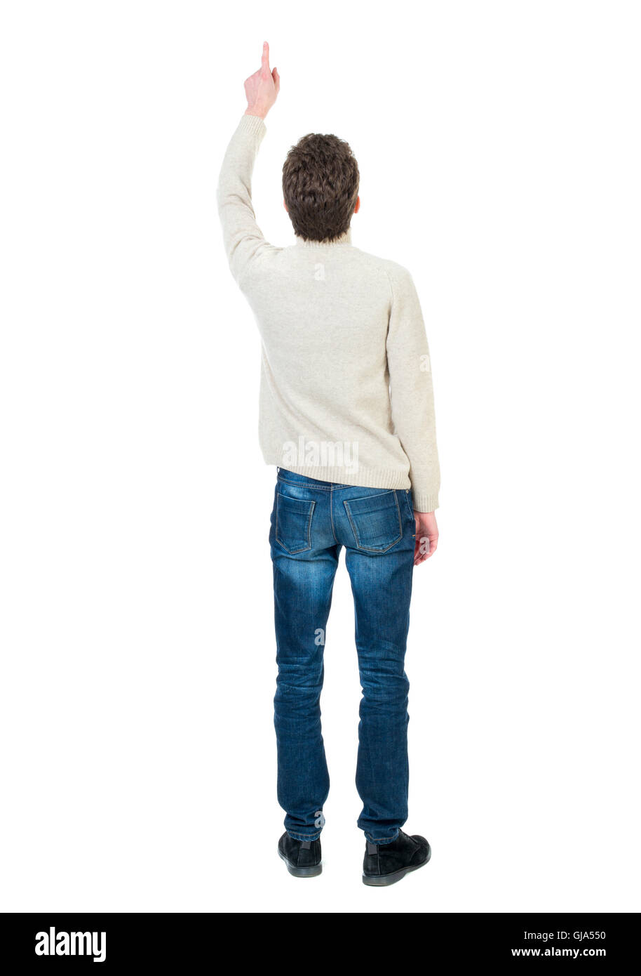 Back view of pointing business man Stock Photo - Alamy