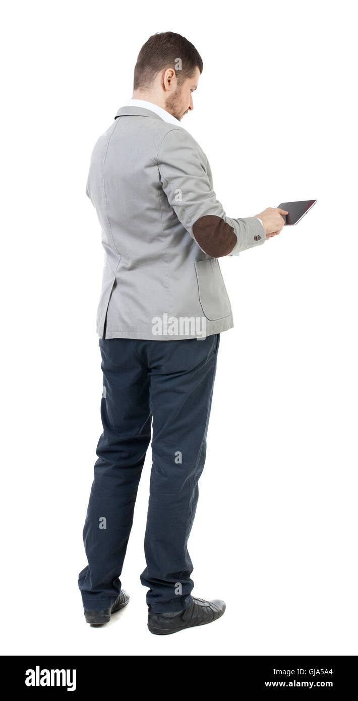 back view of business man uses mobile phone Stock Photo - Alamy