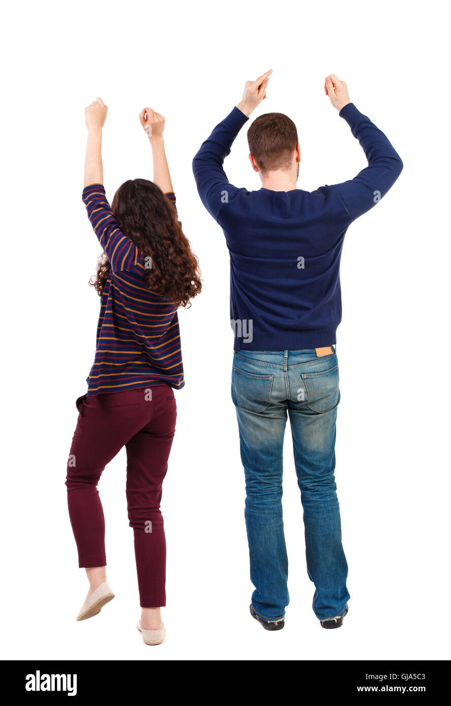 Back view of dancing young couple men and women . Dance party Stock ...