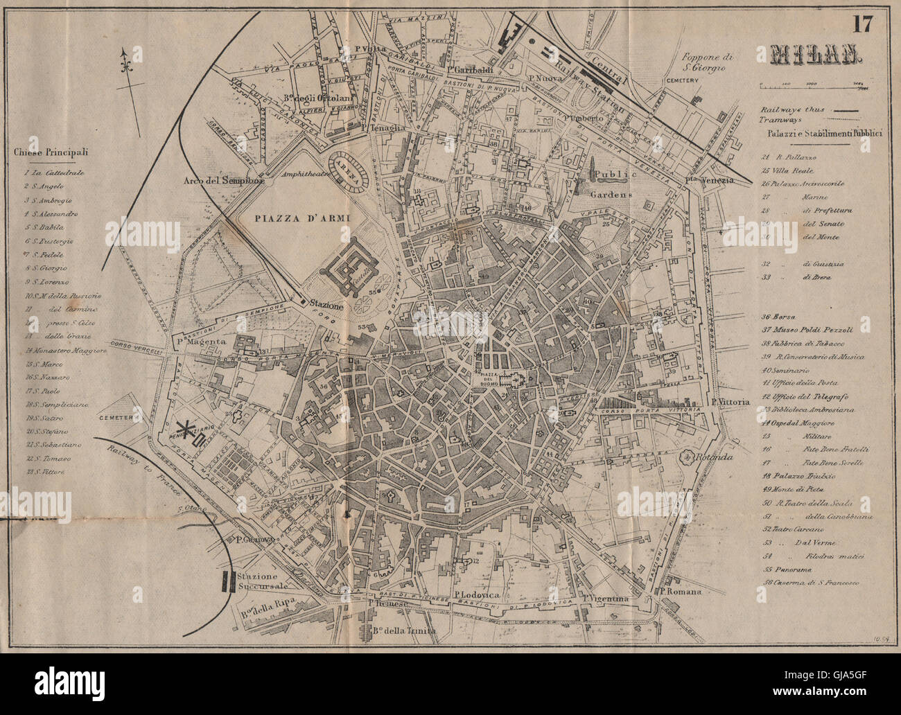 MILAN MILANO. Antique town plan. City map. Italy. BRADSHAW, 1895 Stock ...