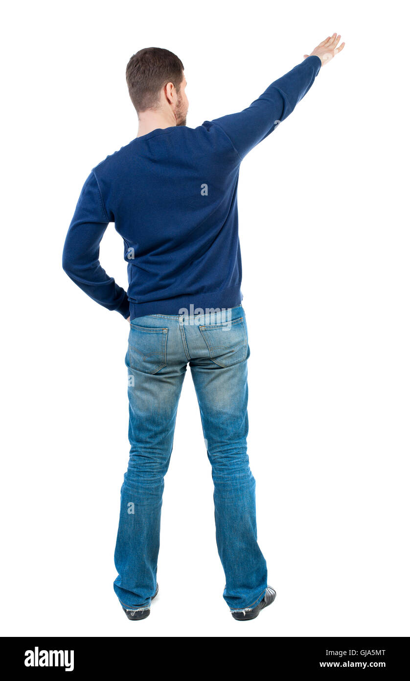 Back view of pointing business man Stock Photo - Alamy