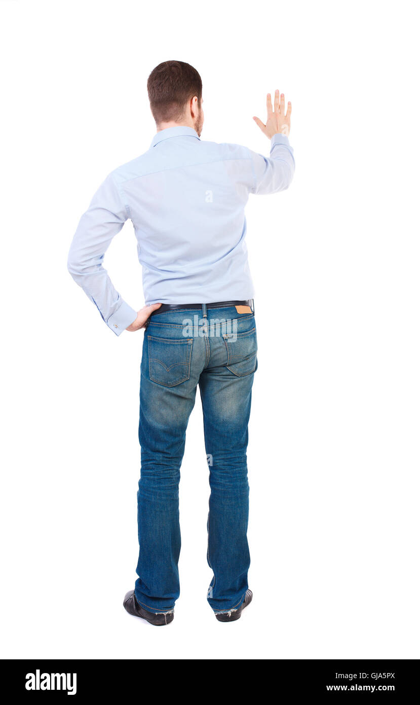 Back view of beautiful business man welcomes Stock Photo - Alamy
