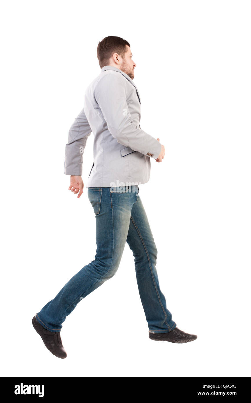 Back view of running business man Stock Photo - Alamy