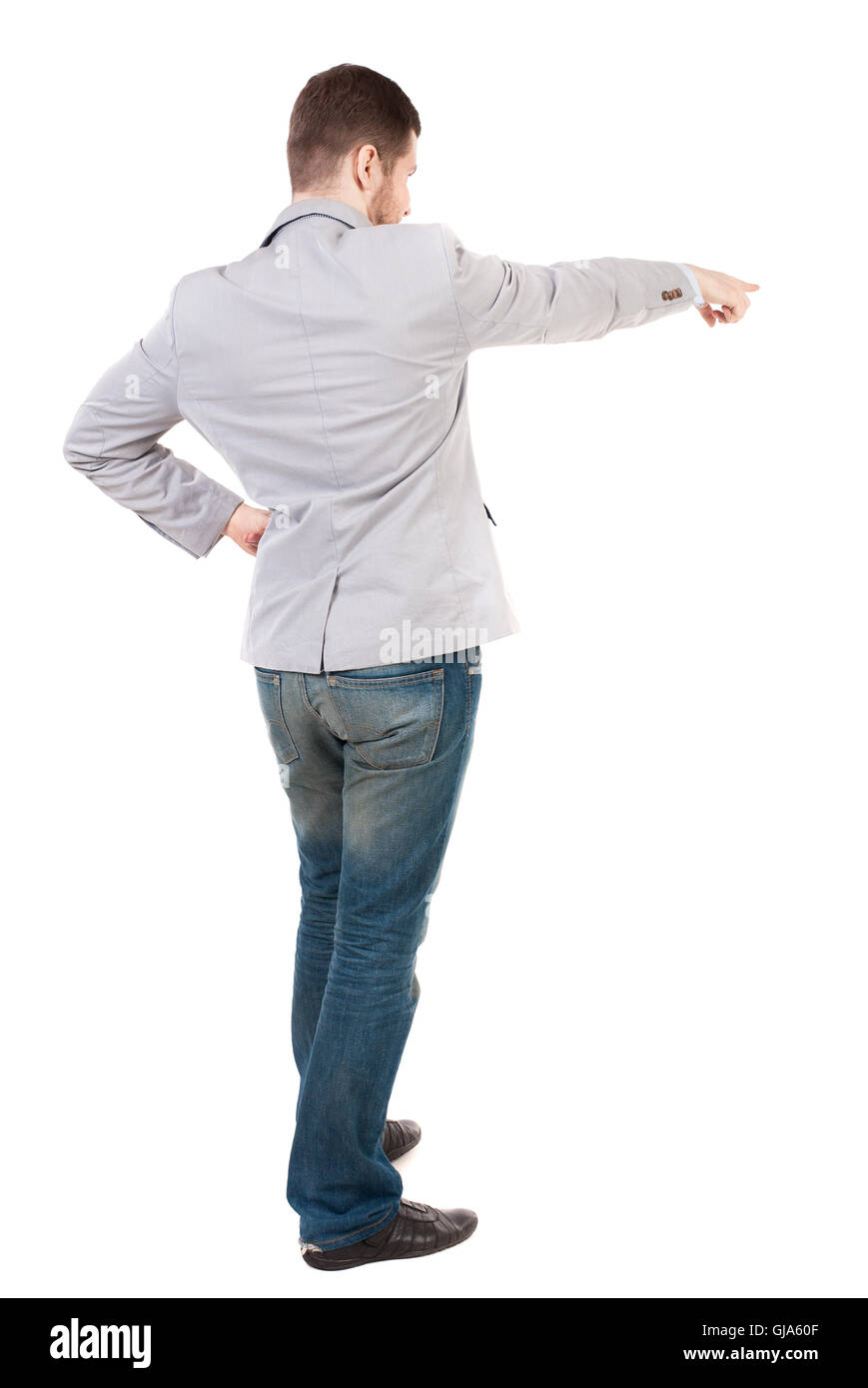 Back view of pointing business man Stock Photo - Alamy