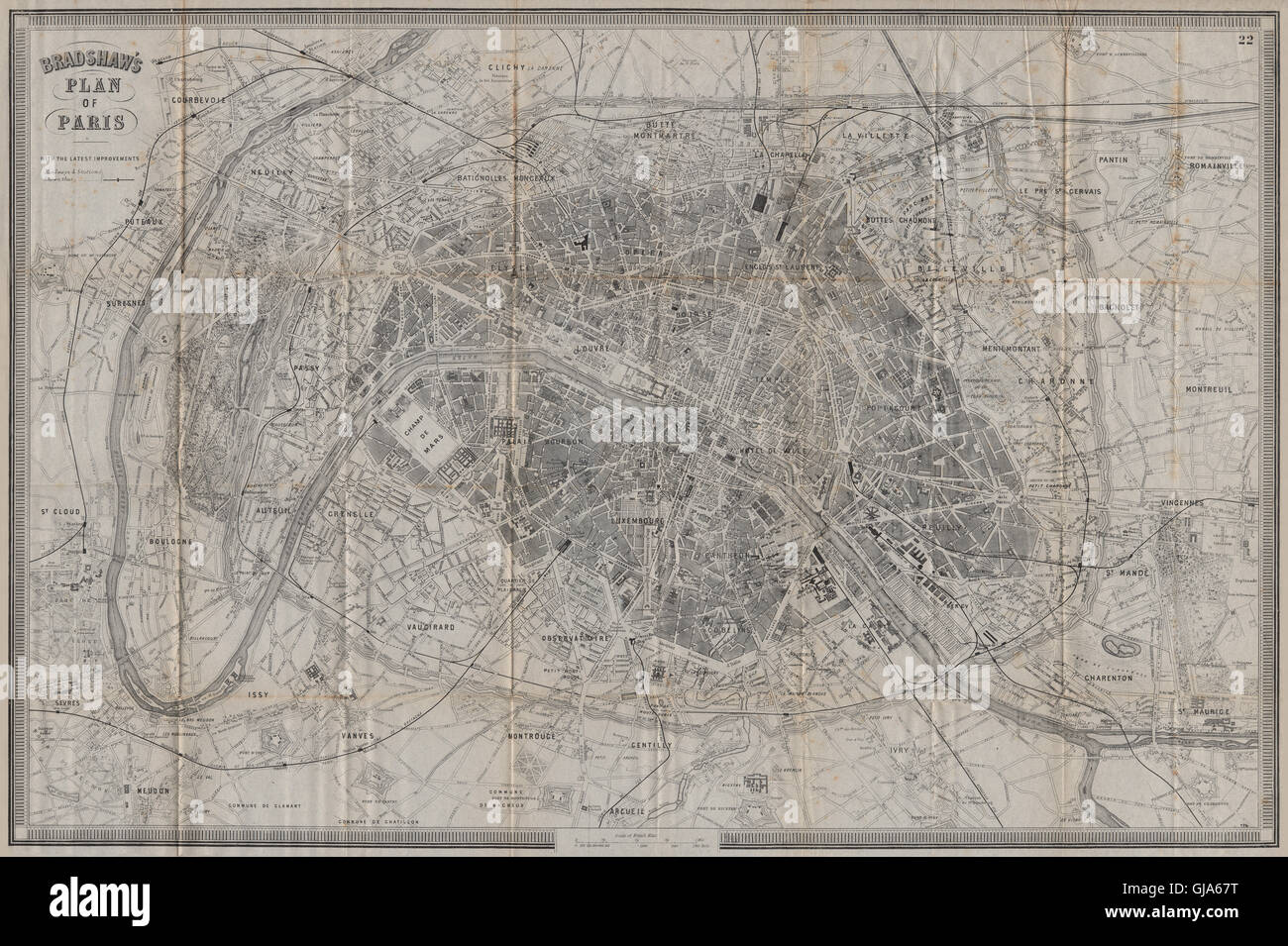 PARIS. Antique town plan. City map. Paris. BRADSHAW, 1895 Stock Photo ...