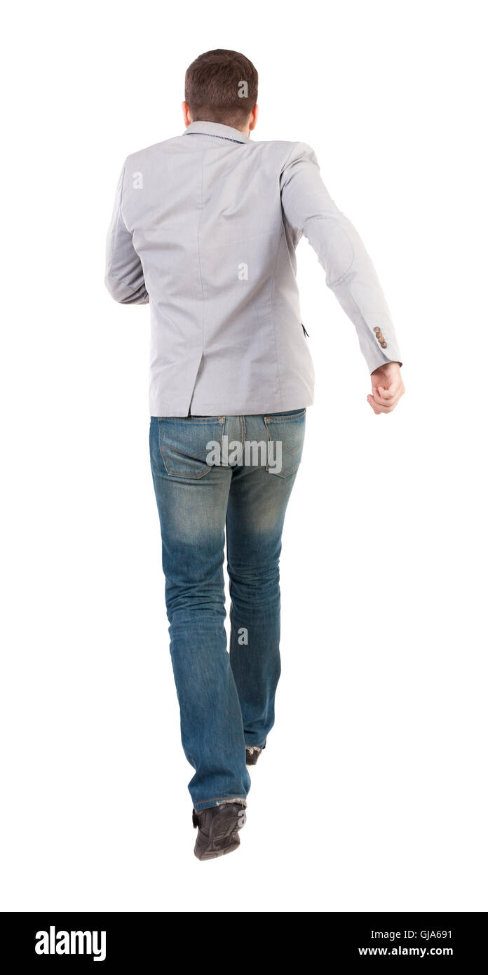 Back view of running business man Stock Photo - Alamy