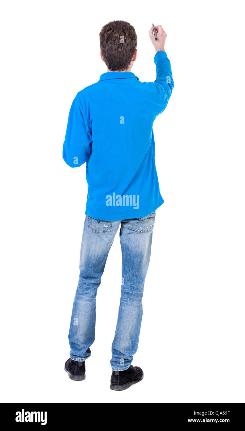 back view of writing business man Stock Photo - Alamy