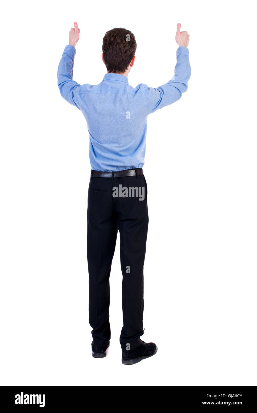 Back view of business man shows thumbs up Stock Photo - Alamy