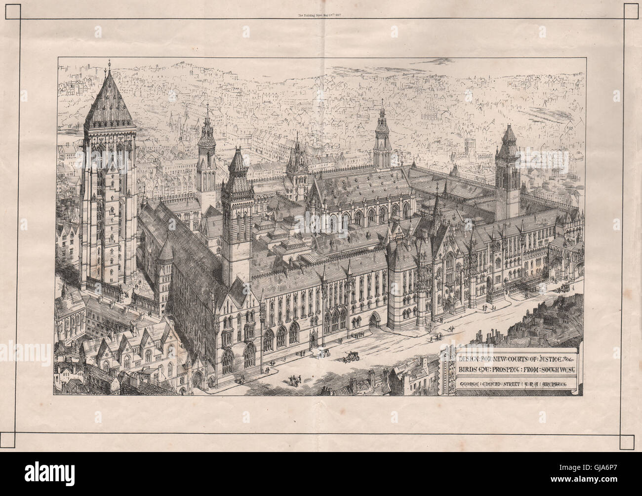 New Courts of Justice; birds-eye view; George Edmund Street, Architect ...