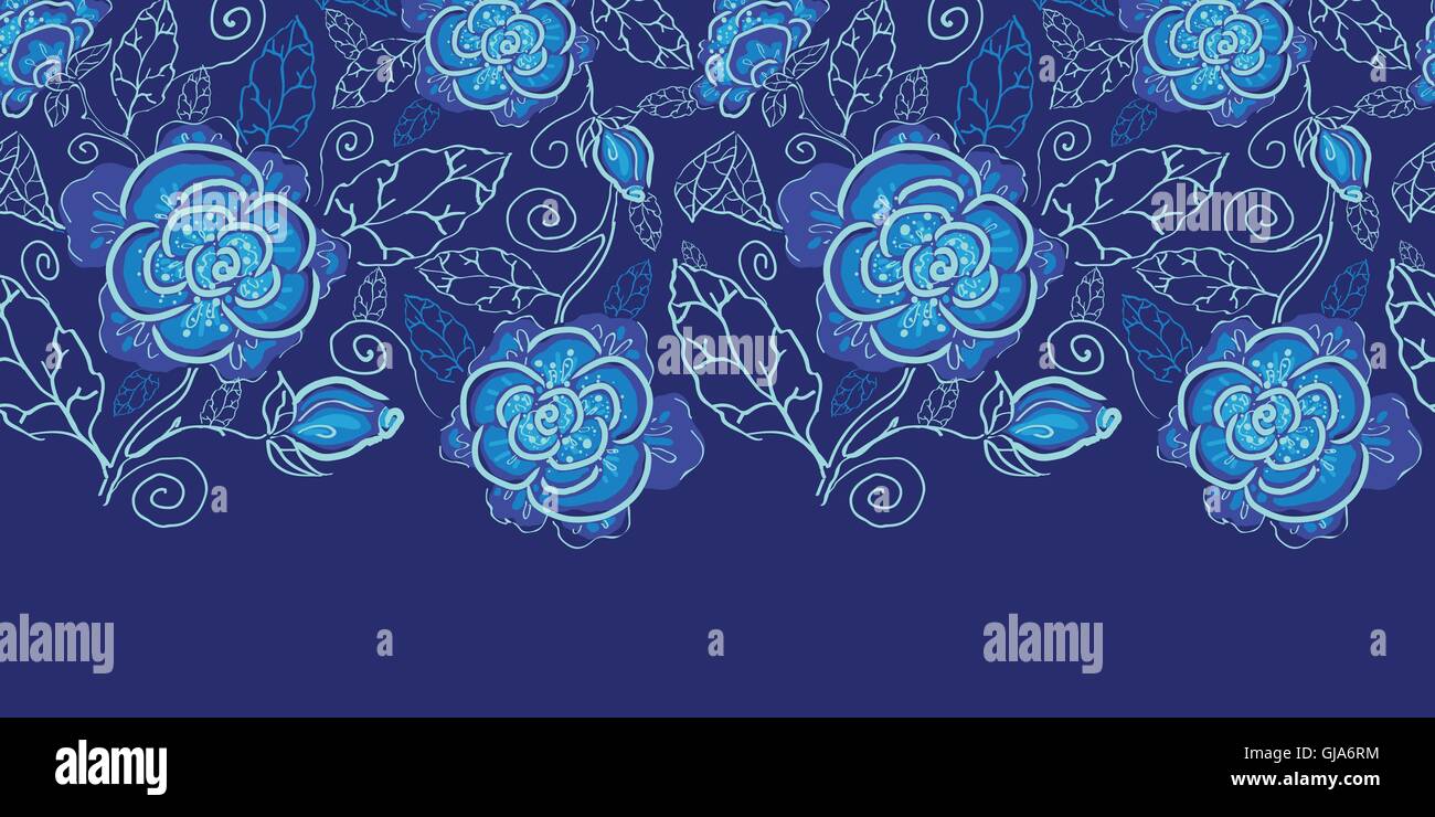 Blue night flowers horizontal seamless pattern background border Stock ...