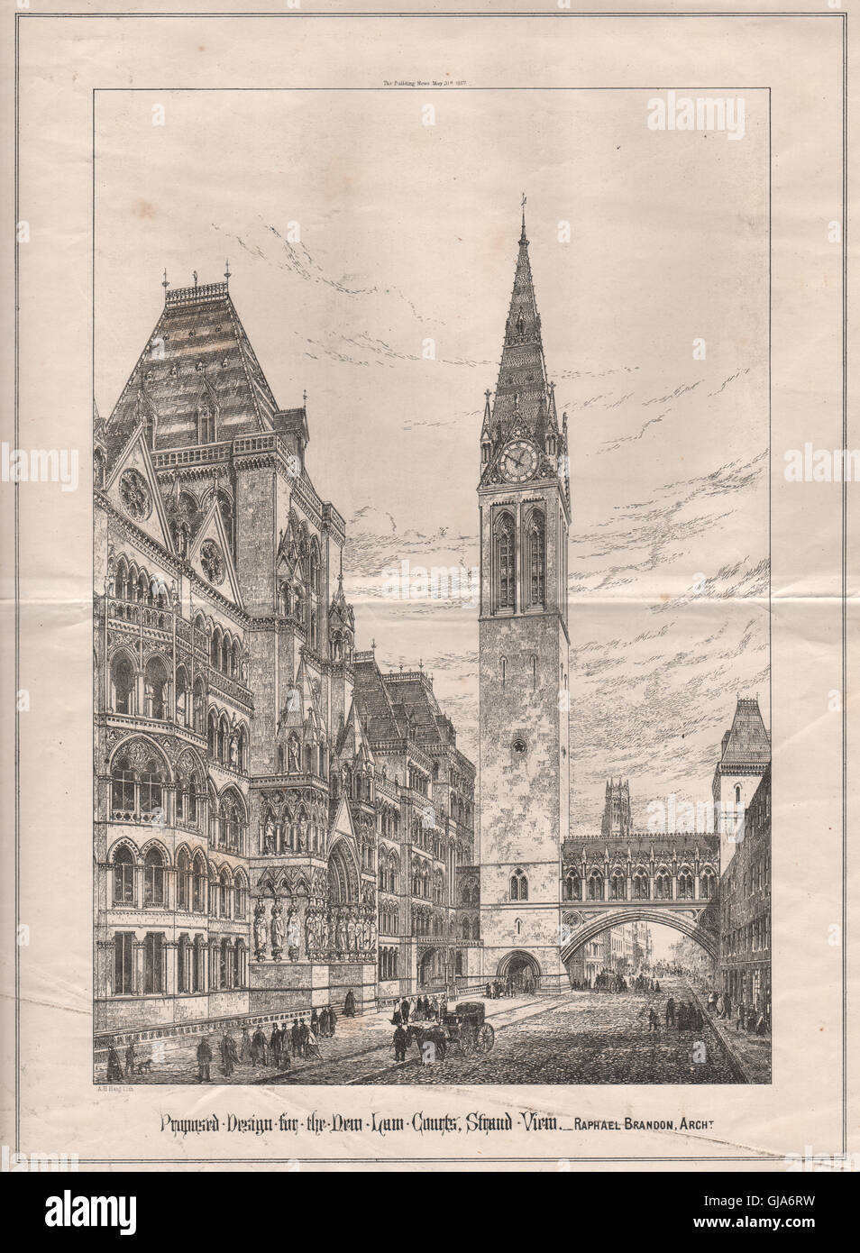 New Law Courts design, Strand view; Raphael Brandon, Architect, old ...