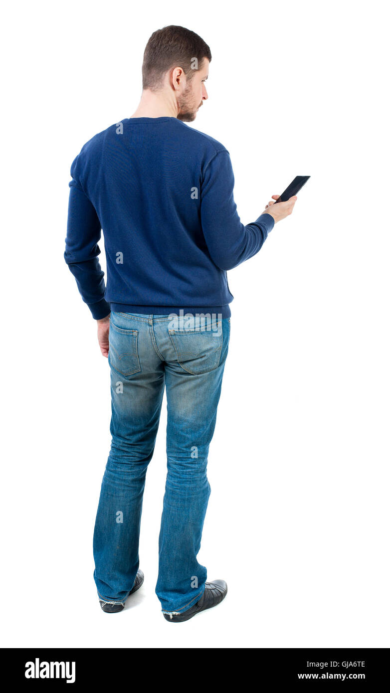 back view of business man uses mobile phone Stock Photo - Alamy