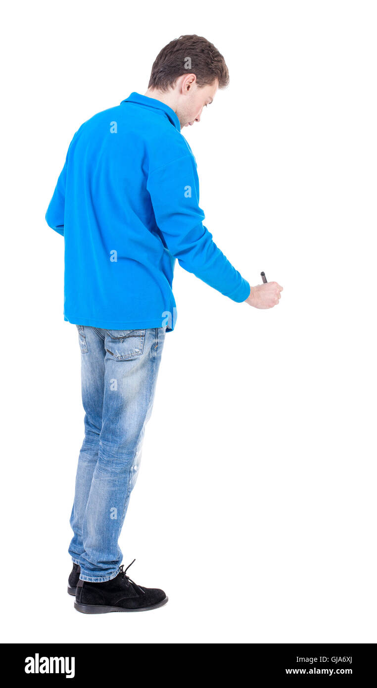 back view of writing business man Stock Photo - Alamy