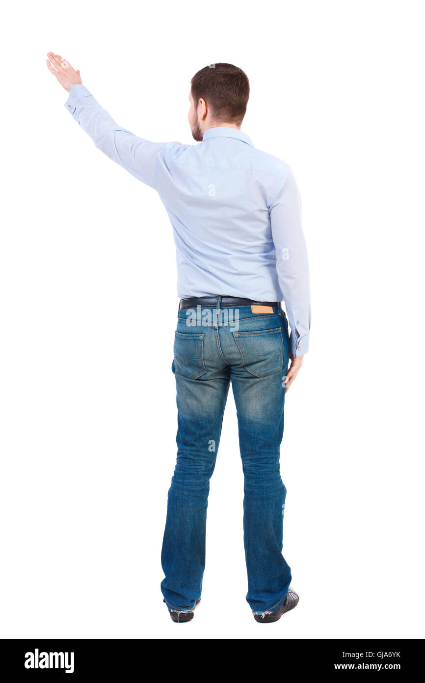 Back view of pointing business man Stock Photo - Alamy