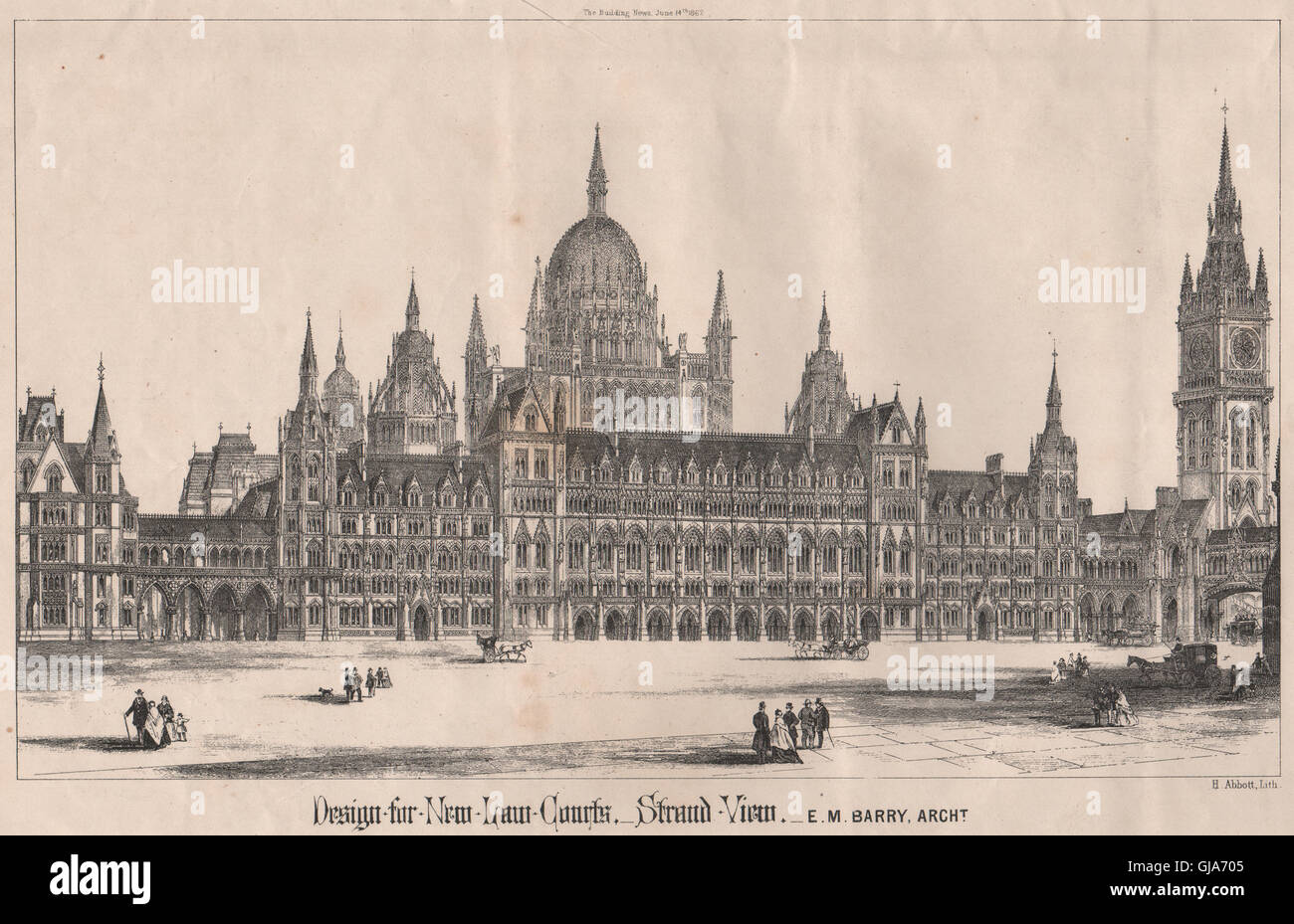 Design for New Law Courts - Strand view; E.M. Barry, Architect. London ...
