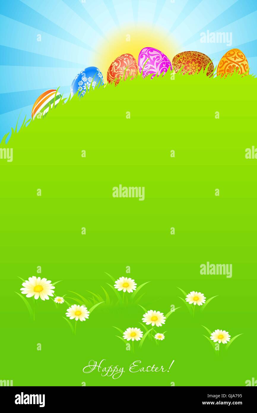 Green Landscape Background with Easter Eggs Stock Vector Image & Art ...