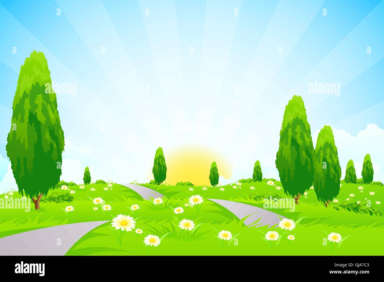 Green Landscape with trees Stock Vector Image & Art - Alamy