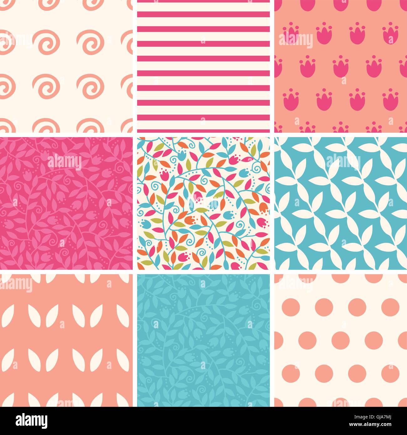 Vector colorful branches set of nine matching repeating patterns Stock ...