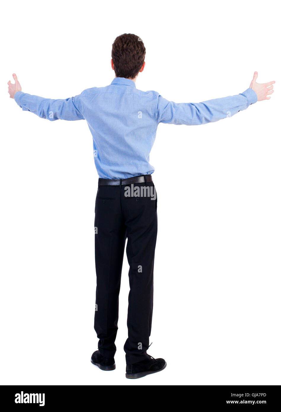 man in a jacket raised his hands in praye Stock Photo - Alamy