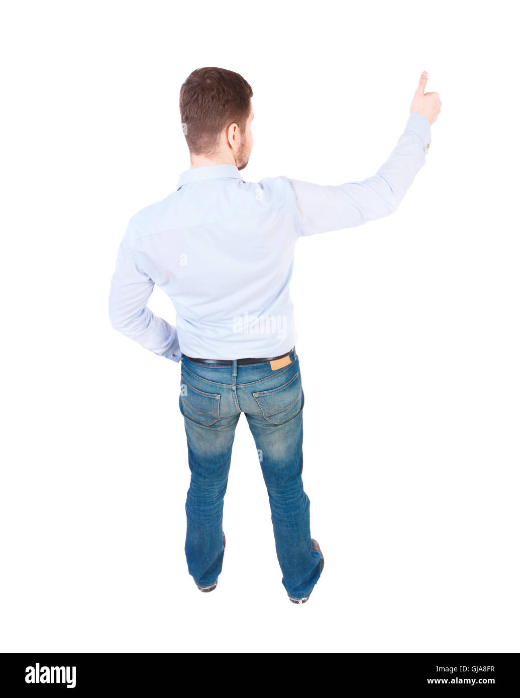Back view of business man shows thumbs up Stock Photo - Alamy
