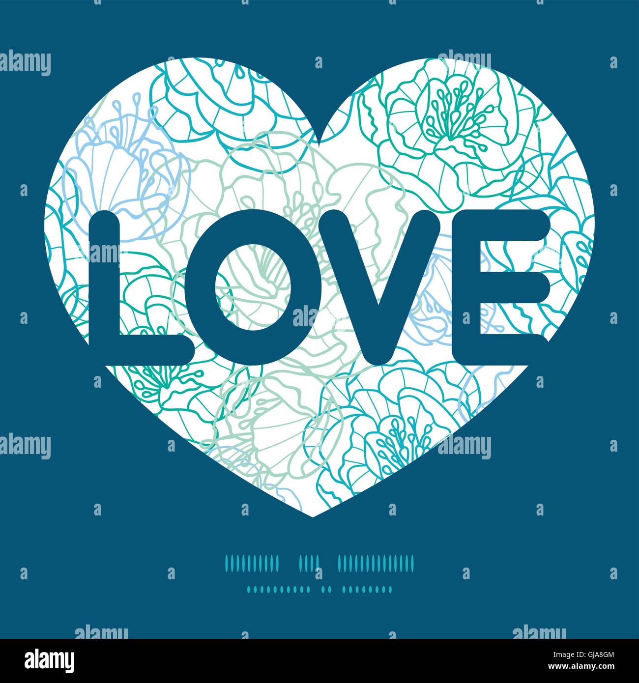 Vector blue line art flowers love text frame pattern invitation ...