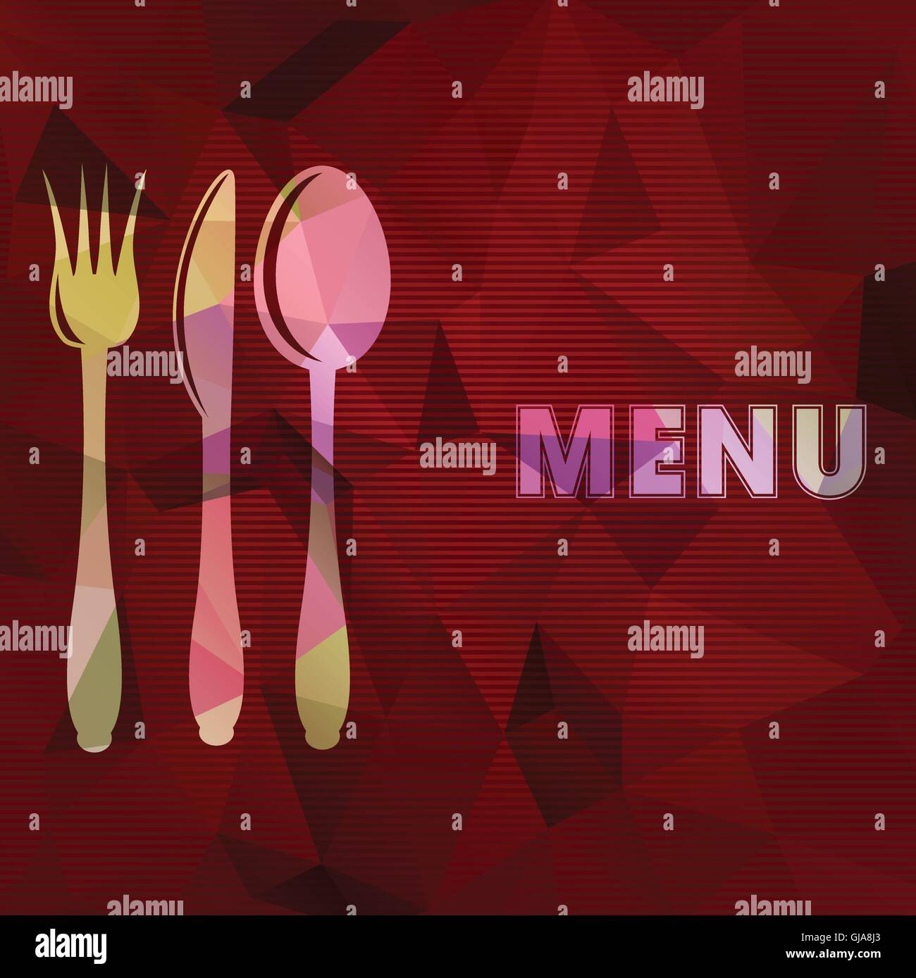 Spoon, fork and knife on abstract triangular background Stock Vector ...