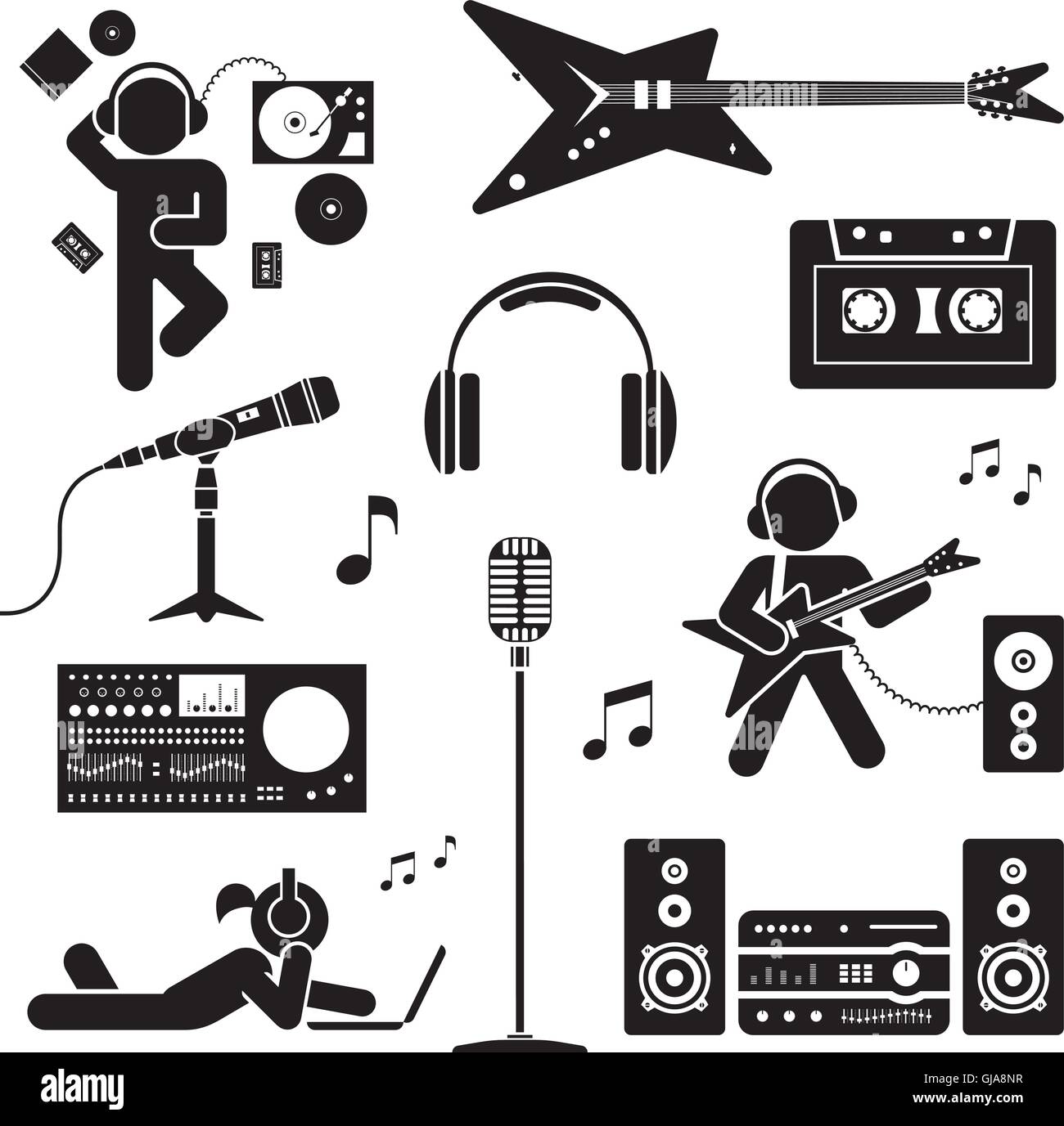 Vector set of various stylized dj icons. Pictogram icon set Stock ...