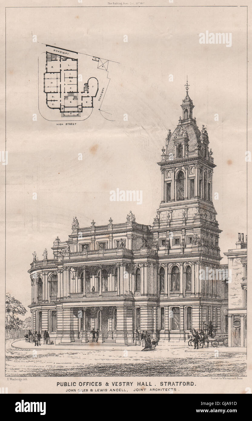 Public offices & vestry hall, Stratford; Giles & Ancell, Architects ...