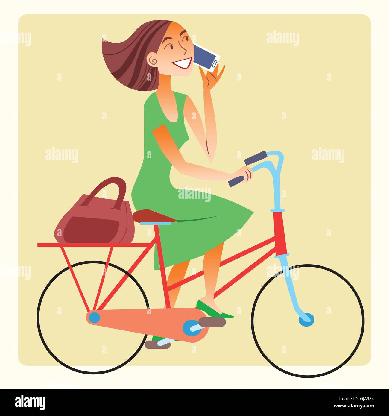Young woman riding a bike and talking on the smartphone Stock Vector ...