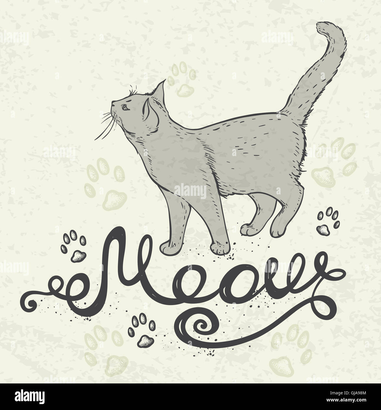 Background with cat and lettering "Meow Stock Photo - Alamy