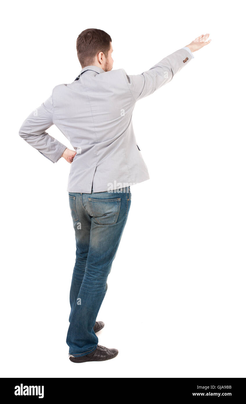 Back view of pointing business man Stock Photo - Alamy