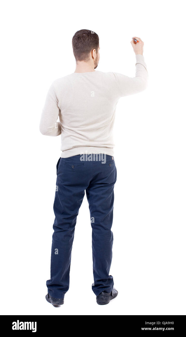 back view of writing business man Stock Photo - Alamy