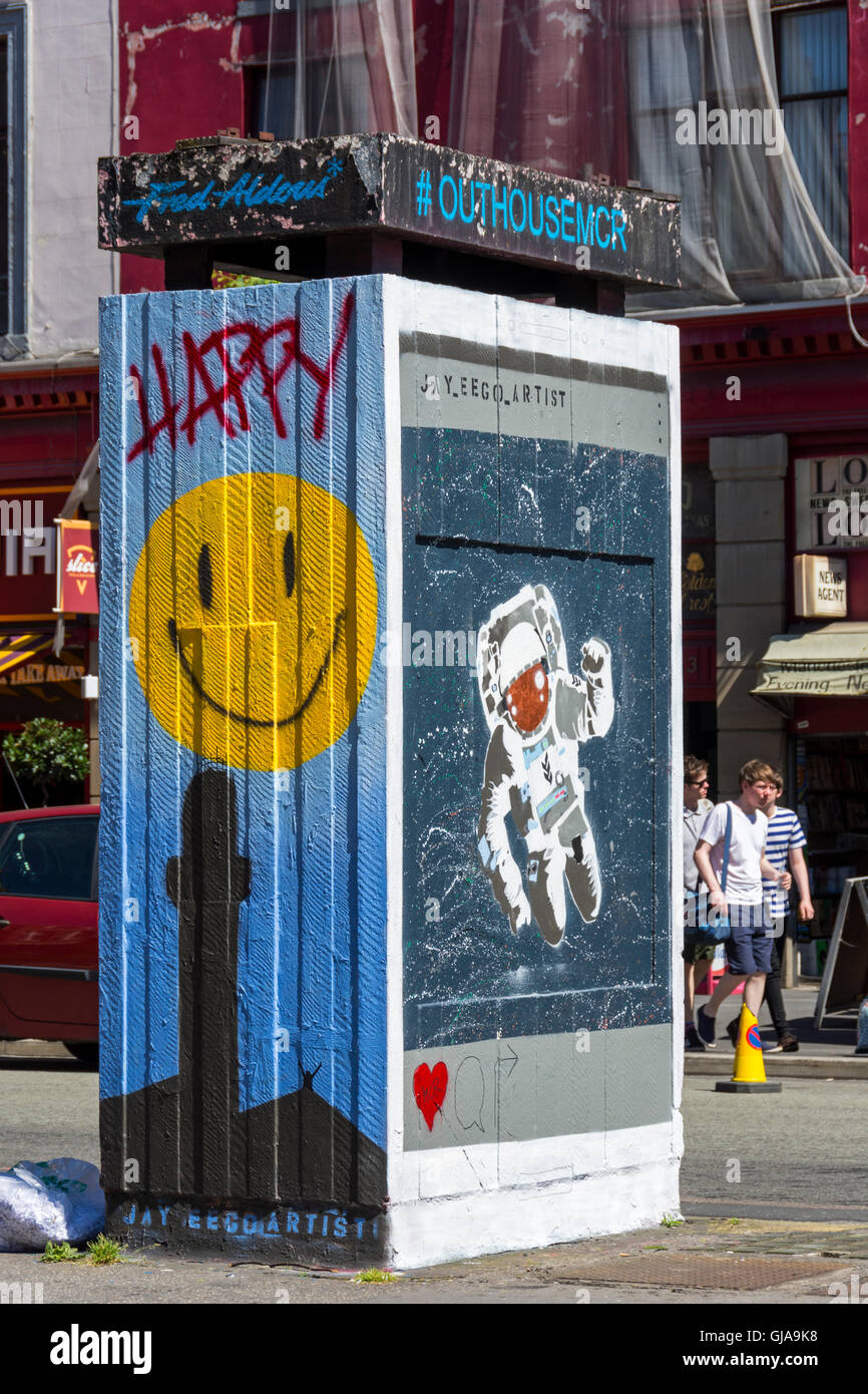 Happy smiley face and spaceman murals by Jay Eego, Stevenson Square ...