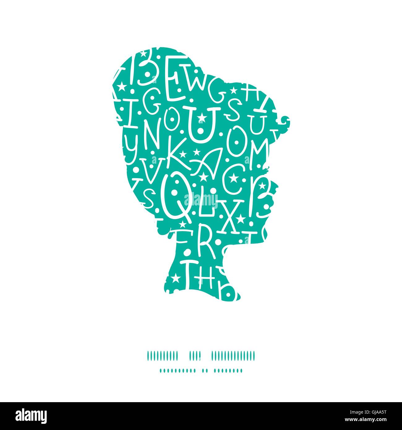 Vector white on green alphabet letters girl portrait silhouette pattern ...