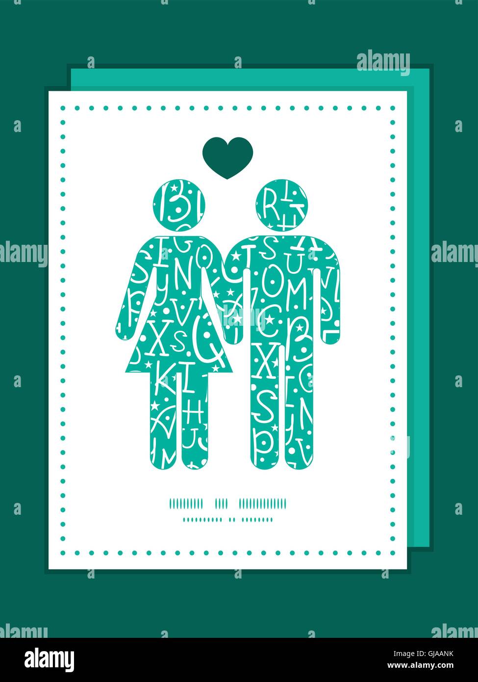 Vector white on green alphabet letters couple in love silhouettes frame ...