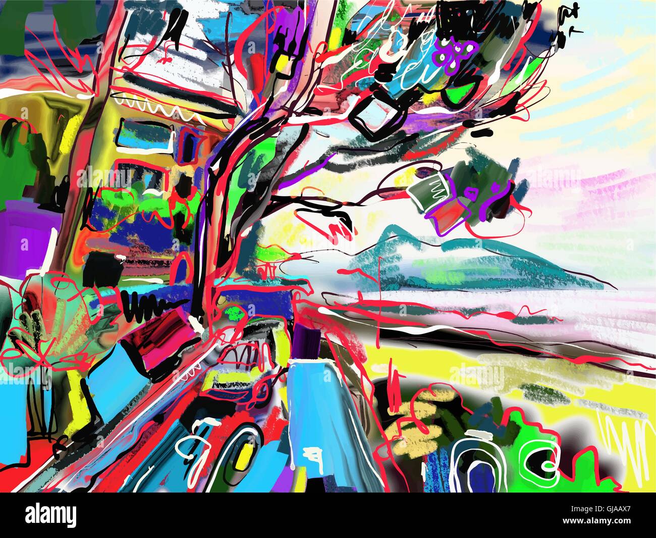 original abstract digital painting of italian rural landscape Stock ...