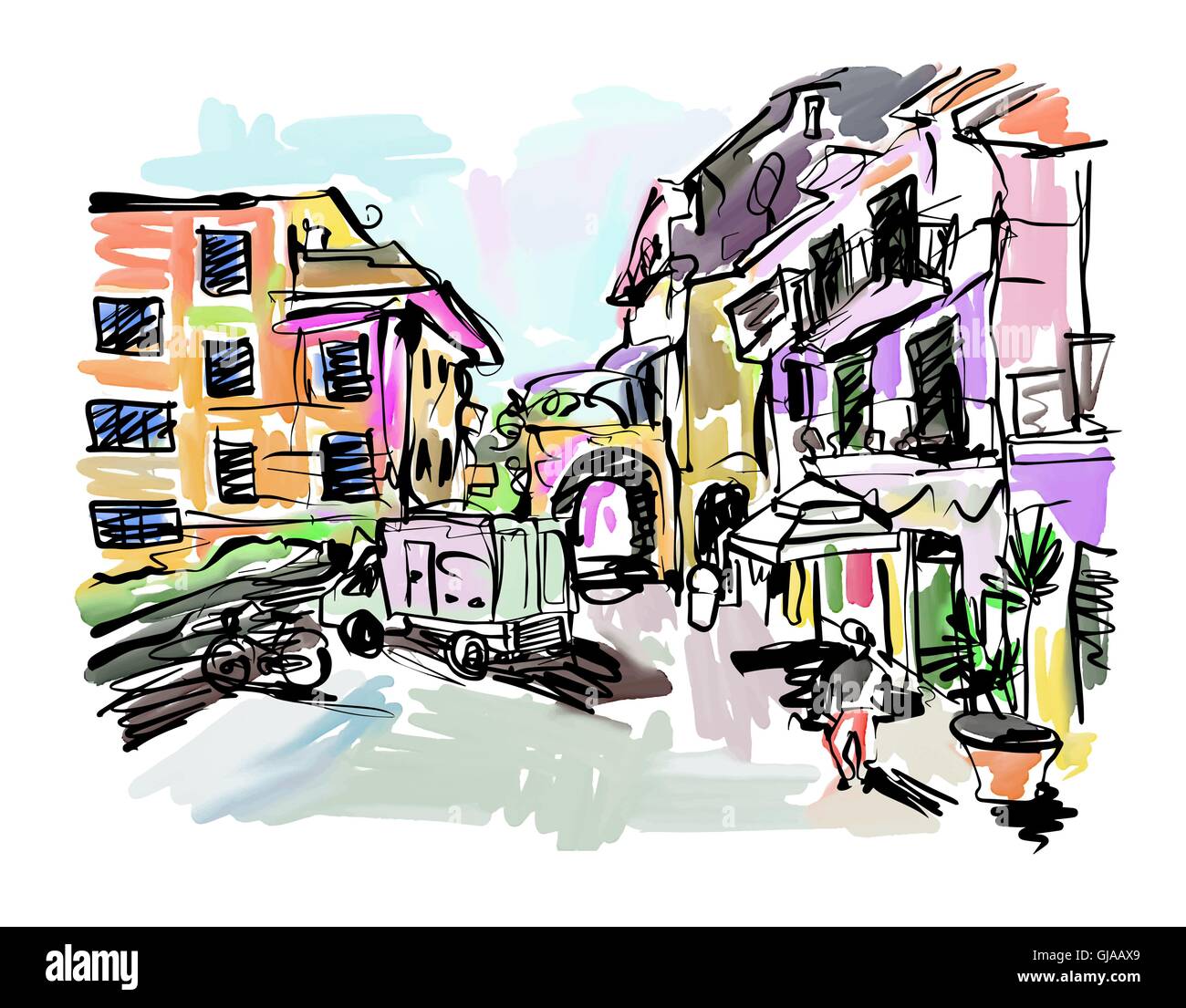 Italian village painting Stock Vector Images - Alamy