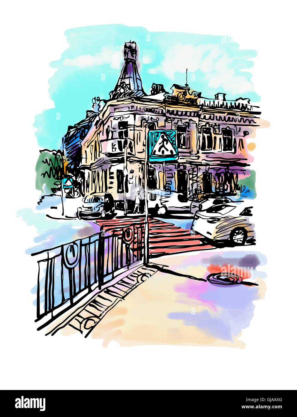 original digital sketch watercolor of Kyiv, Ukraine town landsca Stock ...