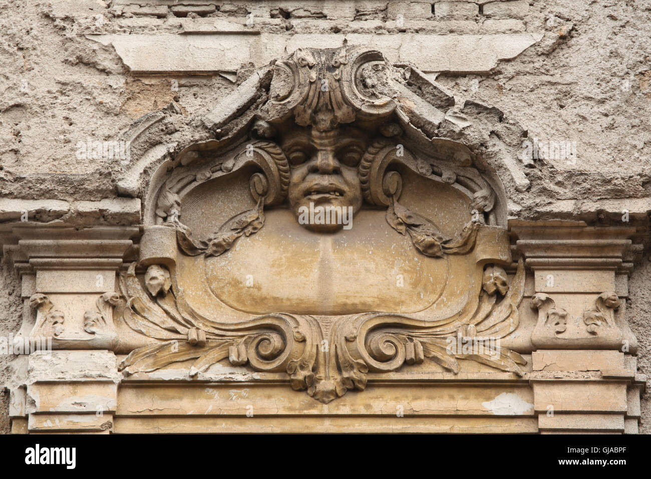 Art Nouveau mascaron on the revenue house in Cechova Street in Bubenec ...