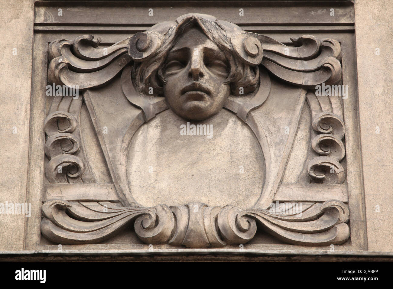 Art Nouveau mascaron on the revenue house in Cechova Street in Bubenec ...
