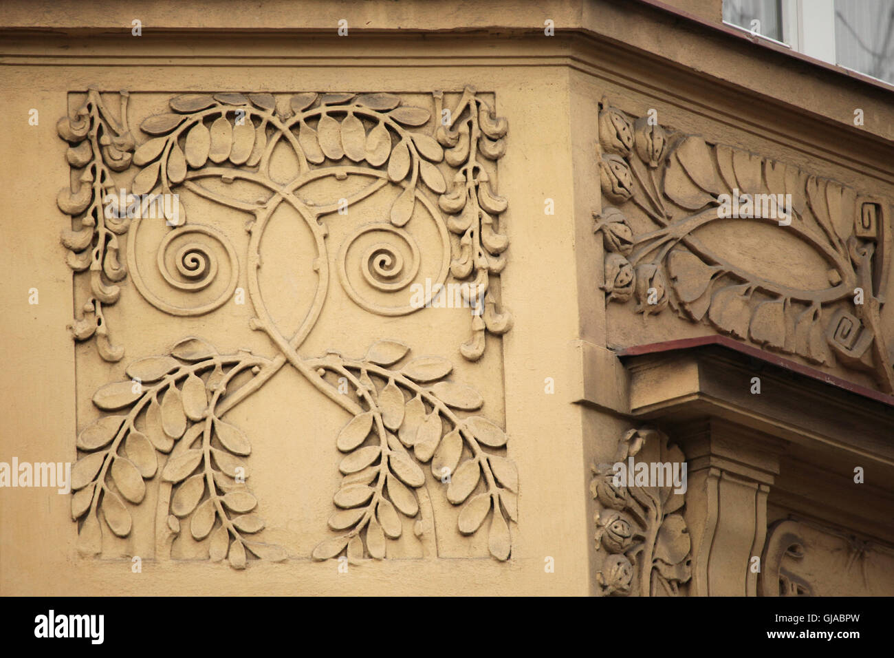 Art Nouveau stucco decoration on the revenue house in Cechova Street in ...