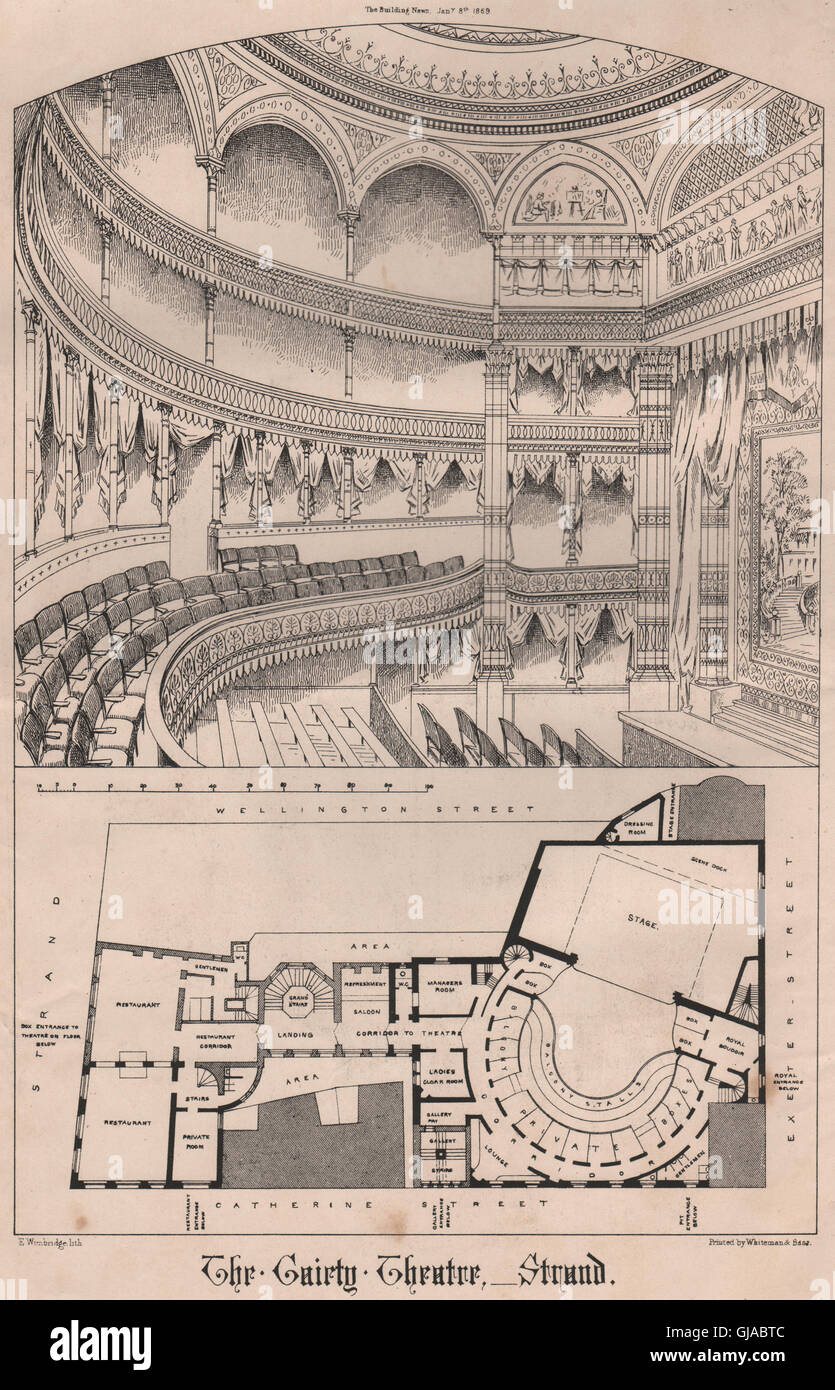 The Gaiety Theatre, Strand. London, antique print 1869 Stock Photo - Alamy