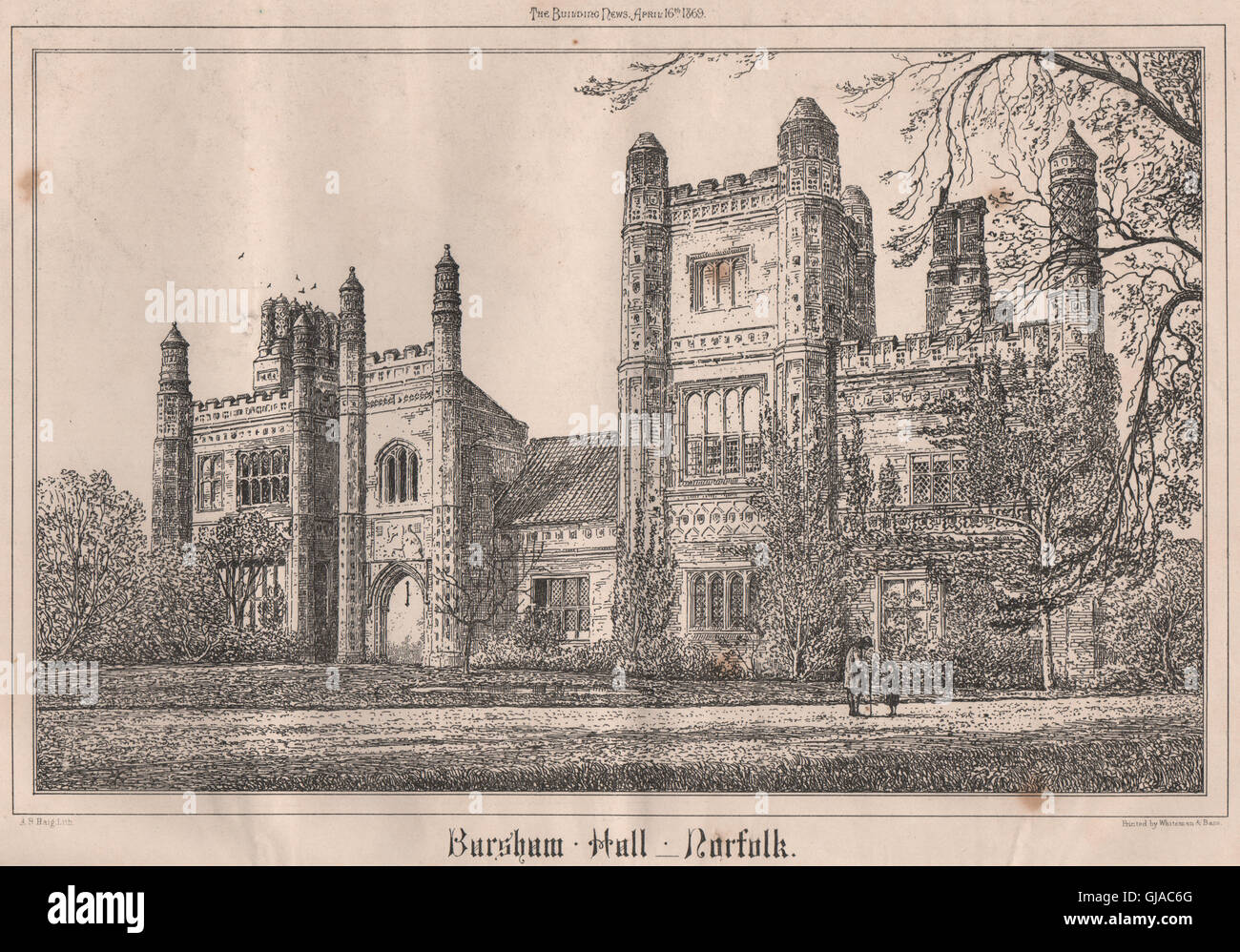 Barsham Hall, Norfolk, antique print 1869 Stock Photo - Alamy