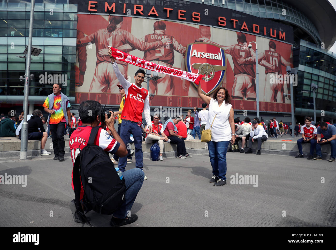 Arsenal fans outside the ground before the Premier League match at the ...