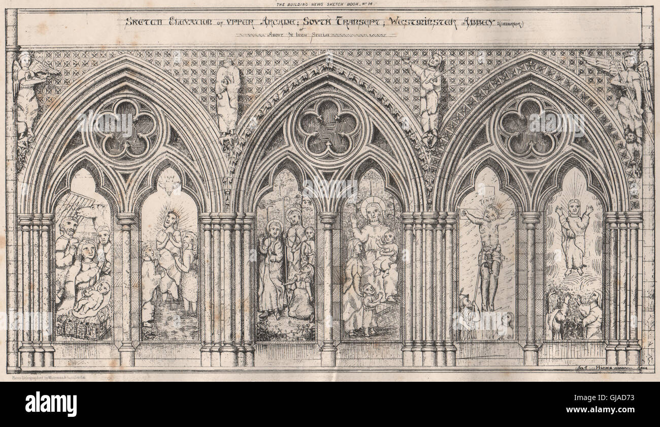 Elevation of upper arcade, south transept, Westminster Abbey (Interior ...